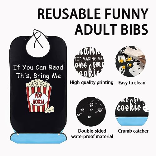 HOLLP Popcorn Lover Gift Bring Me Popcorn Reusable Adult Bibs with Crumb Catcher Popcorn Fan Gift (Popcorn)