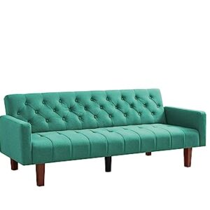 Green, Linen, Convertible Double Folding Living Room Sofa Bed (Eucalyptus Wood Frame)