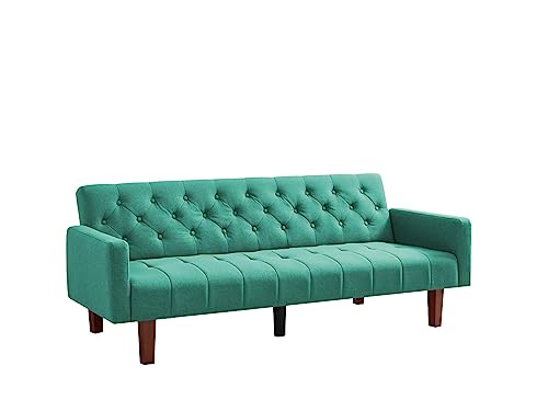 Green, Linen, Convertible Double Folding Living Room Sofa Bed (Eucalyptus Wood Frame)