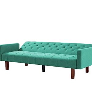 Green, Linen, Convertible Double Folding Living Room Sofa Bed (Eucalyptus Wood Frame)