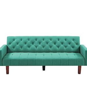 Green, Linen, Convertible Double Folding Living Room Sofa Bed (Eucalyptus Wood Frame)