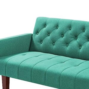 Green, Linen, Convertible Double Folding Living Room Sofa Bed (Eucalyptus Wood Frame)