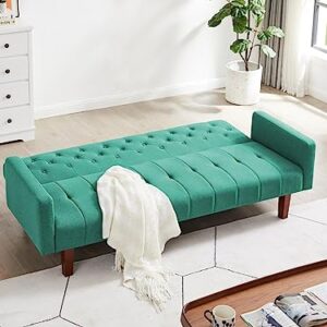 Green, Linen, Convertible Double Folding Living Room Sofa Bed (Eucalyptus Wood Frame)