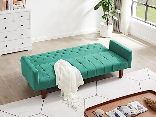 Green, Linen, Convertible Double Folding Living Room Sofa Bed (Eucalyptus Wood Frame)