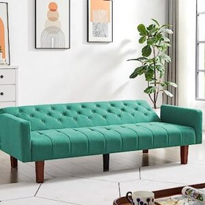 Green, Linen, Convertible Double Folding Living Room Sofa Bed (Eucalyptus Wood Frame)