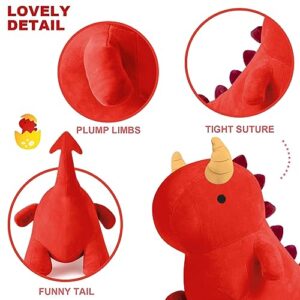 Ditucu Cute Dinosaur Dragon Stuffed Animals Toys Halloween Plush Dolls Soft Dino Plushie Birthday Gifts for Kids Girls Boys Red 12 inch