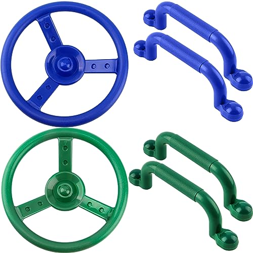 Restroma 6 Pcs Playground Accessories Swingset Steering Wheel Plastic Priate Ship Steering Wheel Playground Safety Handles for Kids Outdoor Wood Backyard Treehouse Playhouse