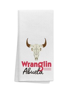 ohsul grandma kitchen towels,wranglin abuela western bull skull kitchen towels dish towels dishcloth,abuela gifts in spanish,abuela, abuela gifts from grandchildren