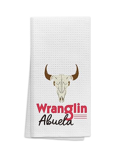 OHSUL Grandma Kitchen Towels,Wranglin Abuela Western Bull Skull Kitchen Towels Dish Towels Dishcloth,Abuela Gifts in Spanish,Abuela, Abuela Gifts from Grandchildren