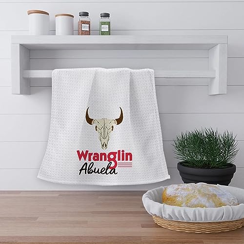 OHSUL Grandma Kitchen Towels,Wranglin Abuela Western Bull Skull Kitchen Towels Dish Towels Dishcloth,Abuela Gifts in Spanish,Abuela, Abuela Gifts from Grandchildren