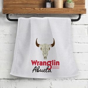 OHSUL Grandma Kitchen Towels,Wranglin Abuela Western Bull Skull Kitchen Towels Dish Towels Dishcloth,Abuela Gifts in Spanish,Abuela, Abuela Gifts from Grandchildren