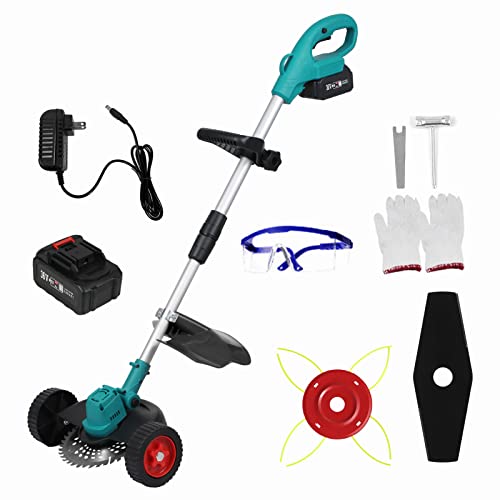 WHYATT Portable Brushless Handheld Lawn Mower Electric Grass Cutter Cordless Grass Trimmer, Adjustable Telescopic Pole with Auxiliary Wheels for Yards, Gardens, Parks