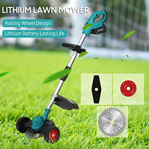 WHYATT Portable Brushless Handheld Lawn Mower Electric Grass Cutter Cordless Grass Trimmer, Adjustable Telescopic Pole with Auxiliary Wheels for Yards, Gardens, Parks