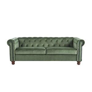 Asucoora Upholstered Chesterfield Tufted Velvet Sofa Couch for Living Room, Rolled Arm 3-Seater Sofa Couch with Nailhead Trim and 2 Neck Roll Pillows