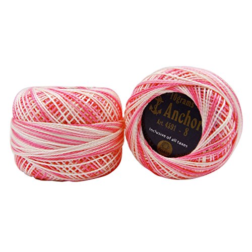 S2J Lot of 10 Pieces Anchor Tatting Crochet Cotton Thread Variegated Skein Yarn Ball