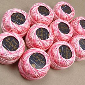 S2J Lot of 10 Pieces Anchor Tatting Crochet Cotton Thread Variegated Skein Yarn Ball