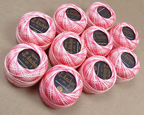 S2J Lot of 10 Pieces Anchor Tatting Crochet Cotton Thread Variegated Skein Yarn Ball