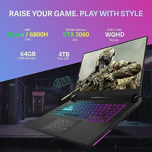 ASUS ROG Strix G15 15.6” WQHD Gaming Laptop, AMD Ryzen7 6800H, NVIDIA GeForce RTX 3060, 64GB DDR5 RAM, 4TB SSD, RGB KB, Wi-Fi 6E, Thermal Grizzly Cooling, VR-Ready, Gray, Win 11 Pro, 32GB USB Card