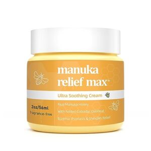 eczema psoriasis manuka relief honey cream, hand foot, tinea versicolor, itchy feet, butt, anal itch, scalp dandruff, bee sting, bites, boil cyst, armpit, adults kids, natural organic soothing