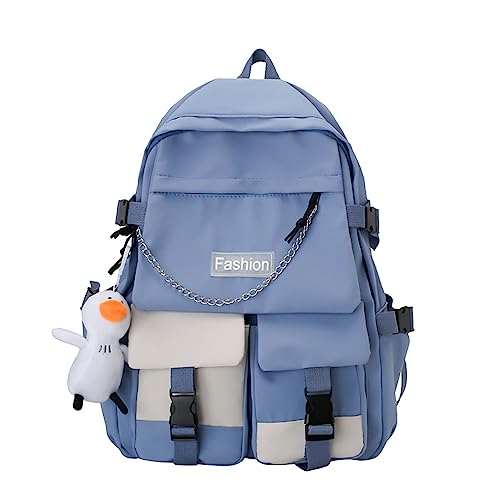 STRGZR Kawaii Backpack with Cute Duck Accessories, Aesthetic Pin Backpack Large Laptop Backpack Travel Casual Daypack (Blue)