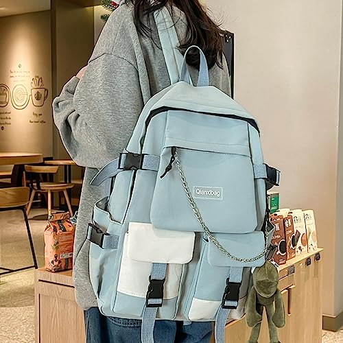 STRGZR Kawaii Backpack with Cute Duck Accessories, Aesthetic Pin Backpack Large Laptop Backpack Travel Casual Daypack (Blue)