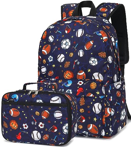 CAMTOP Soccer Backpack for Kids, Boys Girls Preschool Backpack with Lunch Box Toddler Kindergarten Football School Bookbag Set for Age 3-9