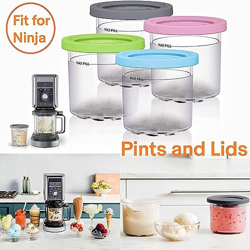 DISXENT Creami Containers, for Ninja Creami Ice Cream Maker Pints,16 OZ Creami Pints Airtight,Reusable Compatible NC301 NC300 NC299AMZ Series Ice Cream Maker