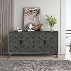 HZXINKEDZSW Vintage Buffet Cabinet with 4 Door and Adjustable Shelves,Wooden Lacquered Accent Sideboard,Console Table for Entryway,Living Room,Bedroom,Taupe Grey