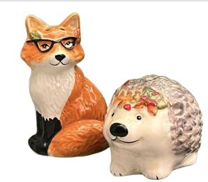 2 fox and hedgehog salt and pepper shakers fall home autumn decoration set