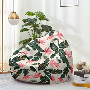 lukery bean bag chair for adults (no filler), 3d tropical plants bean bag cover, stuffed animal storage bean bag chairs for kids, comfy bean bags cotton beanbag (s/27.6x31.5'',strelitzia)