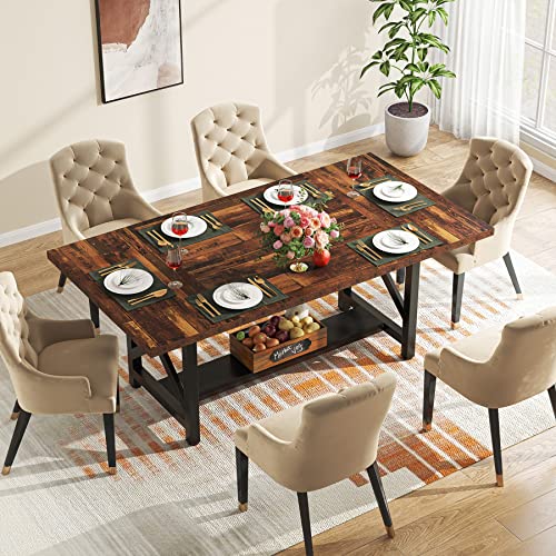 Tribesigns 70.8 Inch Dining Table with Storage Shelf for 6 to 8, Wood Rectangular Kitchen Dining Room Table, Rustic Farmhouse Dinner Table Home Furniture for Dining Room Living Room