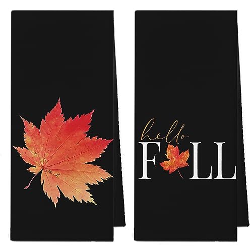 kunlisa Fall Kitchen Towels,Fall Kitchen Decor,Fall Dish Towels for Kitchen,Fall Hand Towels for Bathroom,Autumn Kitchen Towels 16x24 Inch Set of 2 (Black)