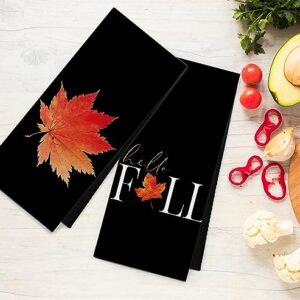 kunlisa Fall Kitchen Towels,Fall Kitchen Decor,Fall Dish Towels for Kitchen,Fall Hand Towels for Bathroom,Autumn Kitchen Towels 16x24 Inch Set of 2 (Black)