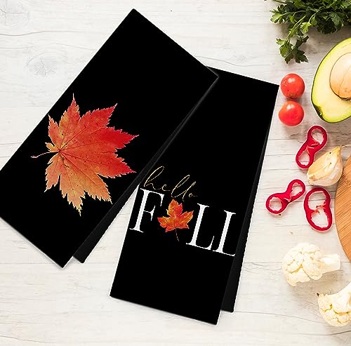 kunlisa Fall Kitchen Towels,Fall Kitchen Decor,Fall Dish Towels for Kitchen,Fall Hand Towels for Bathroom,Autumn Kitchen Towels 16x24 Inch Set of 2 (Black)