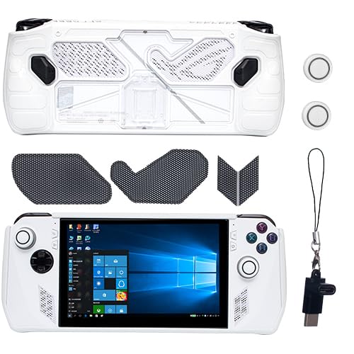 Protective Case for ASUS ROG Ally, TPU Case for ASUS ROG Ally with Kickstand, Included 2 ASUS ROG Ally Tempered Glass Screen Protector, Dustproof Nets, Joystick Protectors and 3.1 Adapter - White