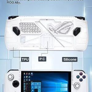 Protective Case for ASUS ROG Ally, TPU Case for ASUS ROG Ally with Kickstand, Included 2 ASUS ROG Ally Tempered Glass Screen Protector, Dustproof Nets, Joystick Protectors and 3.1 Adapter - White