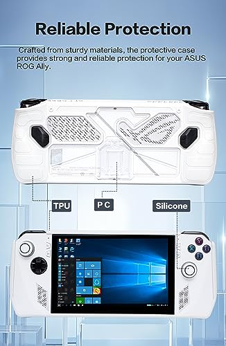 Protective Case for ASUS ROG Ally, TPU Case for ASUS ROG Ally with Kickstand, Included 2 ASUS ROG Ally Tempered Glass Screen Protector, Dustproof Nets, Joystick Protectors and 3.1 Adapter - White