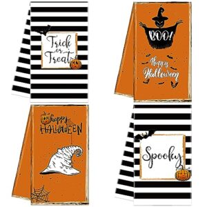 4 pcs halloween dish towels happy halloween kitchen towels trick or treat boo spooky tea towels halloween dishcloth for kitchen home decor bathroom table, 18" x 26"