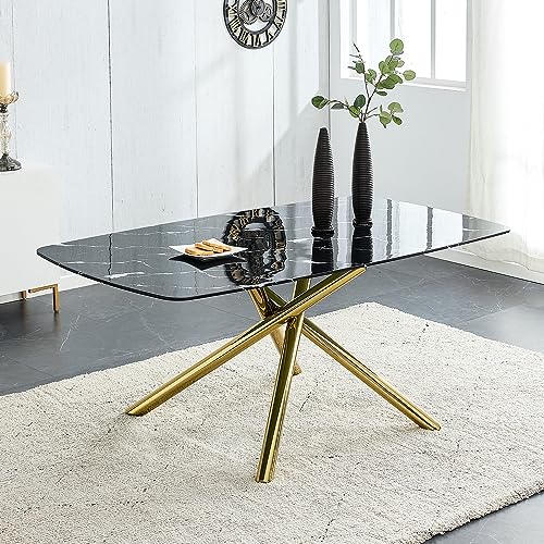 Modern Marble Dining Table,71''Faux Marble Dining Table,Rectangular Faux Marble Dining Table for 6-8 Person with 0.39''Thick Modern Faux Marble Dining Table