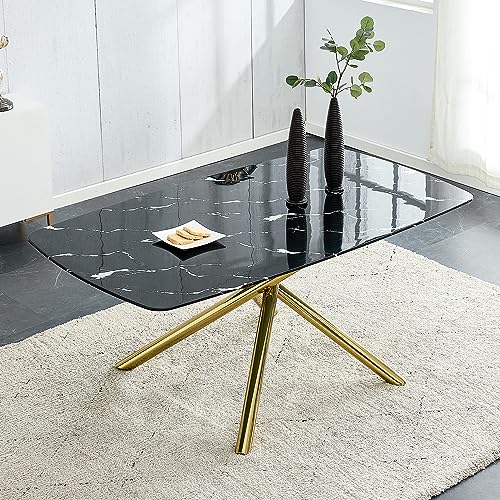 Modern Marble Dining Table,71''Faux Marble Dining Table,Rectangular Faux Marble Dining Table for 6-8 Person with 0.39''Thick Modern Faux Marble Dining Table