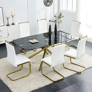 Modern Marble Dining Table,71''Faux Marble Dining Table,Rectangular Faux Marble Dining Table for 6-8 Person with 0.39''Thick Modern Faux Marble Dining Table