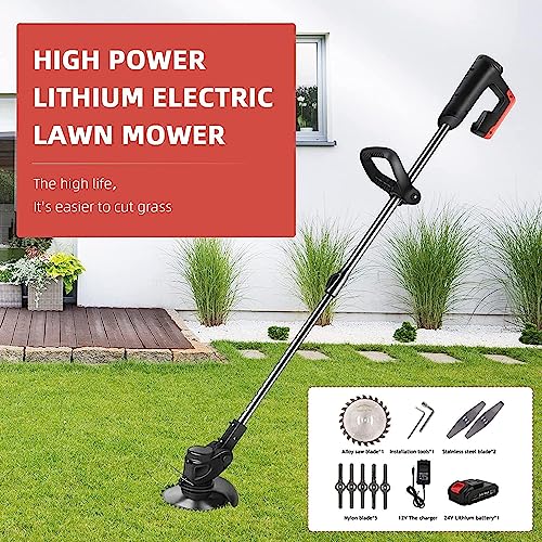 Electric Weed Eater, Weed Wacker Battery Powered, Cordless Lawn Trimmer Weed Eater Tool with Adjustable Handle 3 Function Blades Weed Eater Brush Cutter for Yard and Garden