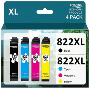 822XL Ink Cartridge Replacement for Epson 822 Ink Cartridges 822 XL T822XL for Workforce Pro WF-3820 WF-4820 WF-4830 WF-4833 Printer (1 Black,1 Cyan,1 Magenta,1 Yellow)