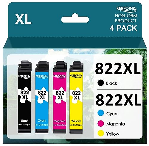 822XL Ink Cartridge Replacement for Epson 822 Ink Cartridges 822 XL T822XL for Workforce Pro WF-3820 WF-4820 WF-4830 WF-4833 Printer (1 Black,1 Cyan,1 Magenta,1 Yellow)