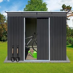 Evedy 6' x 8' Sheds & Outdoor Storage, Metal Storage Sheds with Double Lockable Doors for Bike, Garden Shed Tool Outside Storage Cabinet for Backyard, Patio, Lawn, Flat