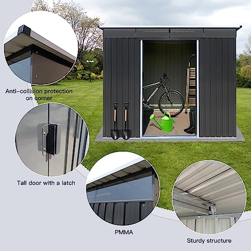 Evedy 6' x 8' Sheds & Outdoor Storage, Metal Storage Sheds with Double Lockable Doors for Bike, Garden Shed Tool Outside Storage Cabinet for Backyard, Patio, Lawn, Flat