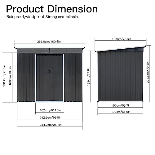 Evedy 6' x 8' Sheds & Outdoor Storage, Metal Storage Sheds with Double Lockable Doors for Bike, Garden Shed Tool Outside Storage Cabinet for Backyard, Patio, Lawn, Flat