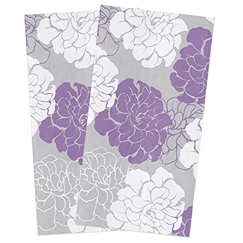 Savannan Dish Cloths for Kitchen, Peony Floral Print Abstract Geometric Pattern Purple Grey White,Super Soft and Absorbent,Reusable Polyester Towels for Home,Kitchen,18"x28", 2 Pack