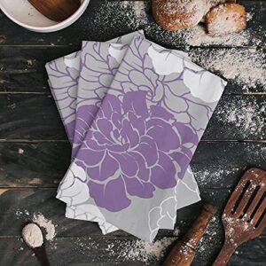 Savannan Dish Cloths for Kitchen, Peony Floral Print Abstract Geometric Pattern Purple Grey White,Super Soft and Absorbent,Reusable Polyester Towels for Home,Kitchen,18"x28", 2 Pack