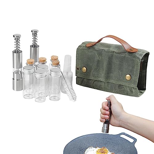 Backpacking Spice Kit, 12 Pcs Portable Camping Salt and Pepper Shakers, Waterproof Outdoor Travel Spice Kit with Seasoning Bottles, Lightweight Multi Spice Containers Bag for Hiking Bbq Glamping